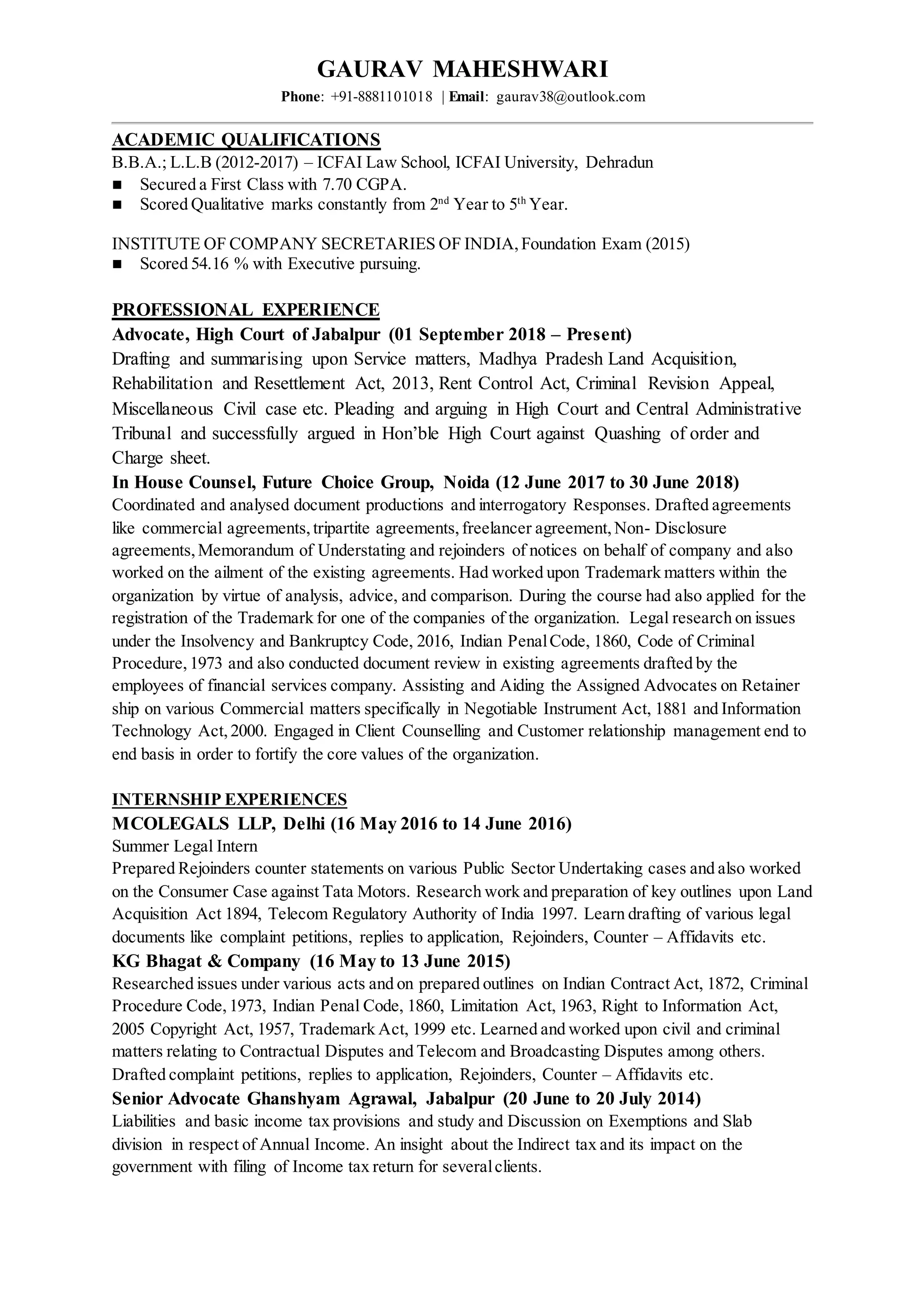 Gaurav maheshwari resume | DOCX