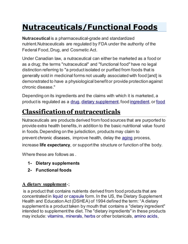 nutraceuticals and functional food | DOCX | Nutrition | Healthy Living