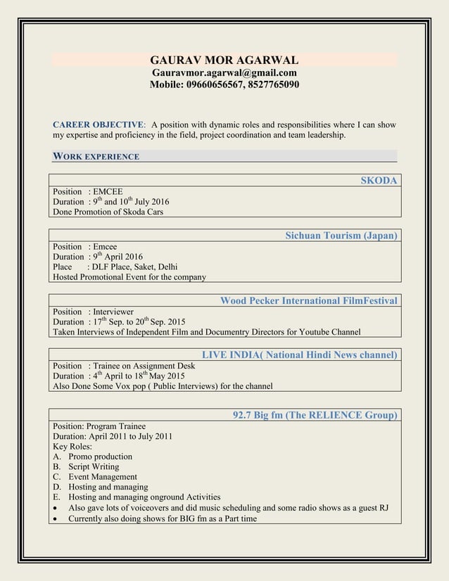 Anchor Gaurav Resume | PDF