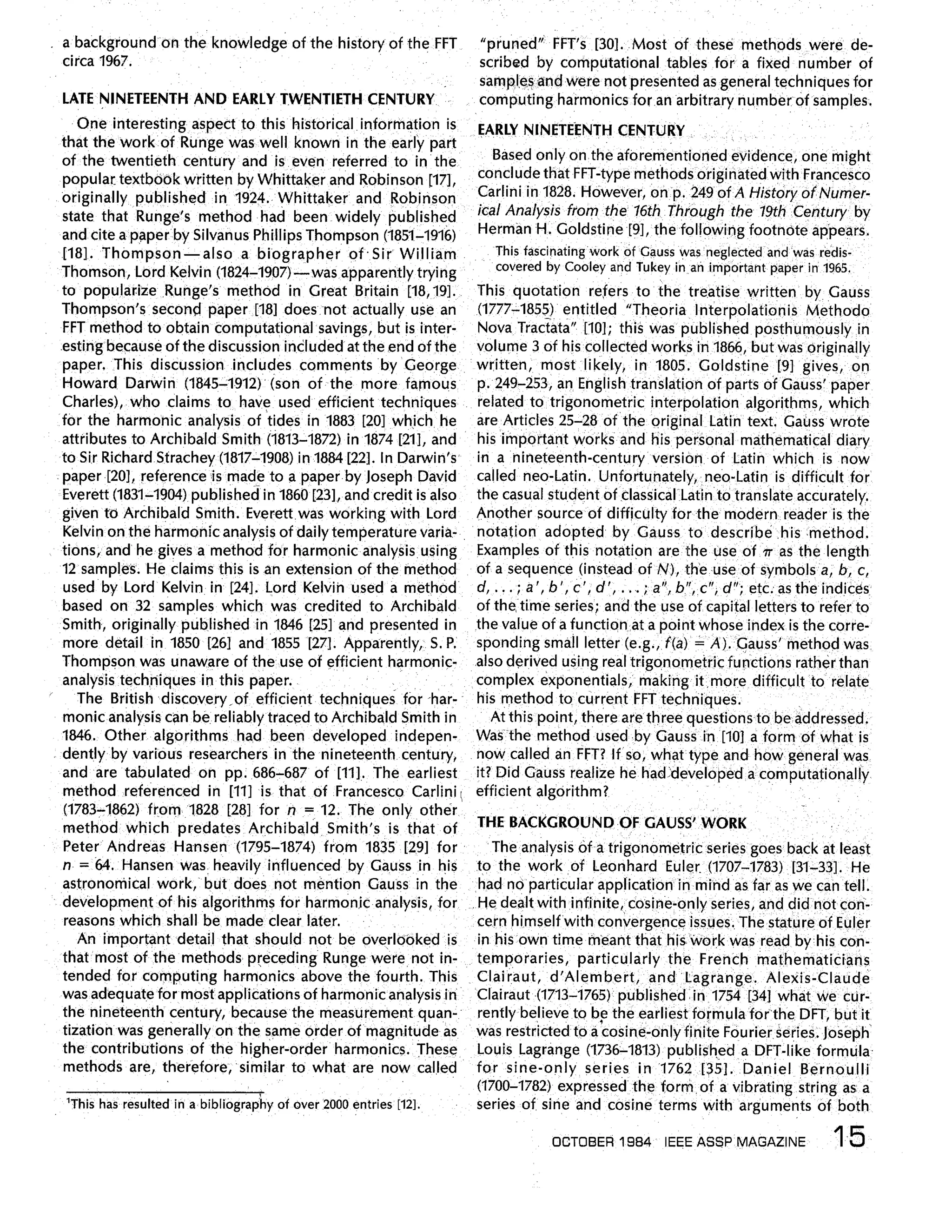 Gauss And The History Of The Fast Fourier Transform Pdf Physics Science