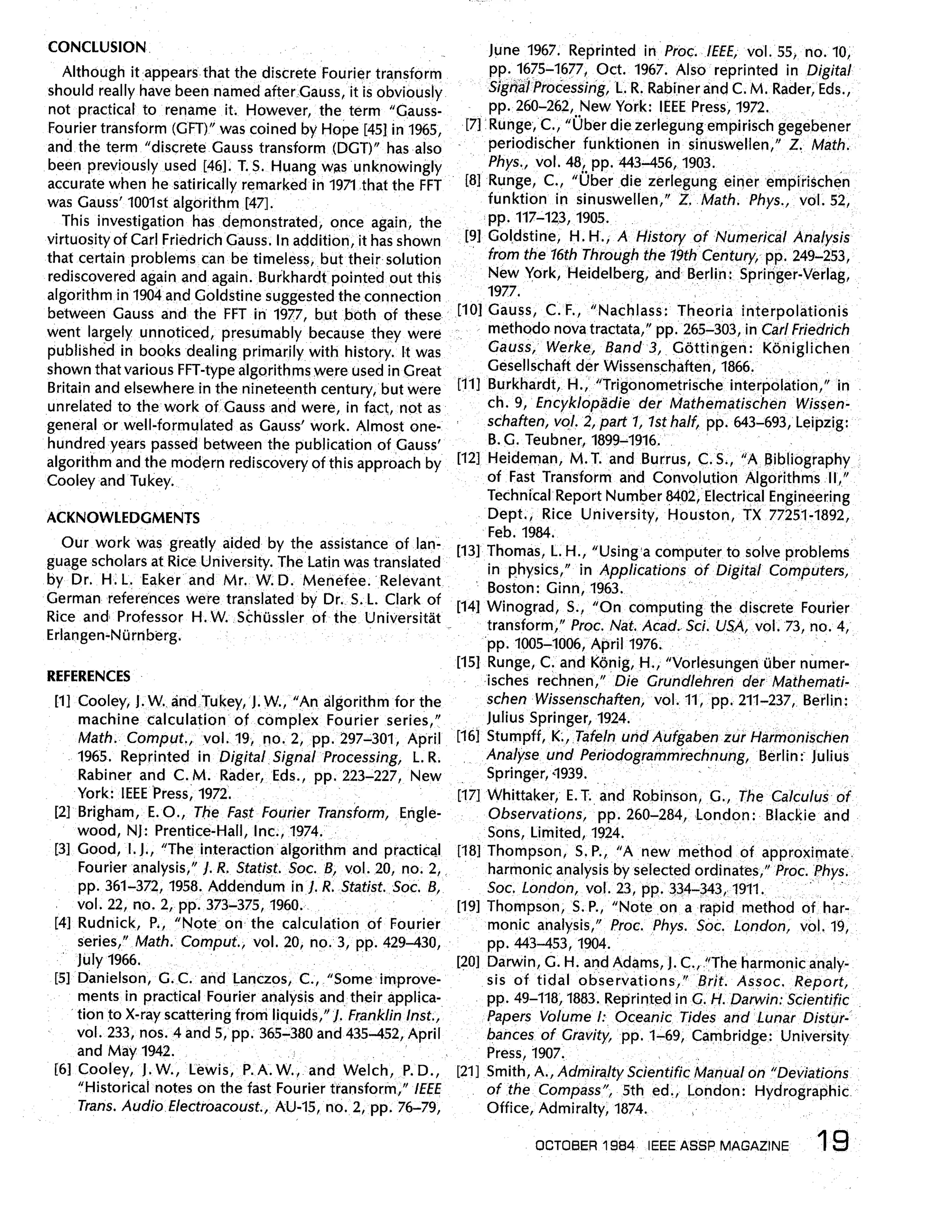 Gauss And The History Of The Fast Fourier Transform Pdf Physics Science