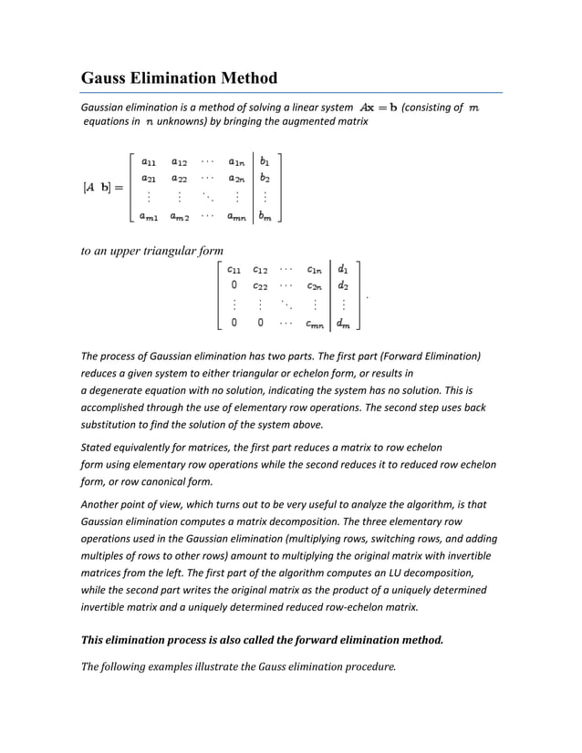 Gauss elimination method | PDF