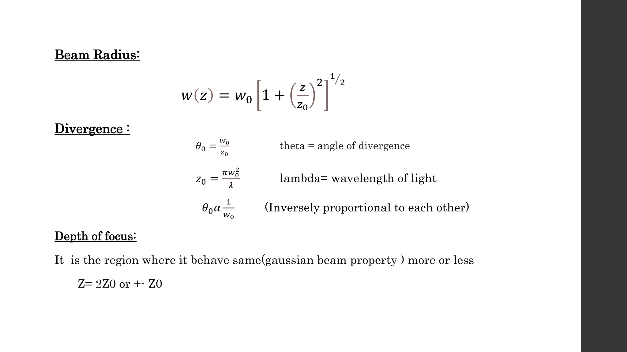 Gaussian Beam Fresnel Approximation And Mathematical Expression Pptx