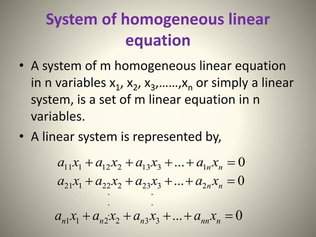 Gaussian elimination method & homogeneous linear equation | PPT