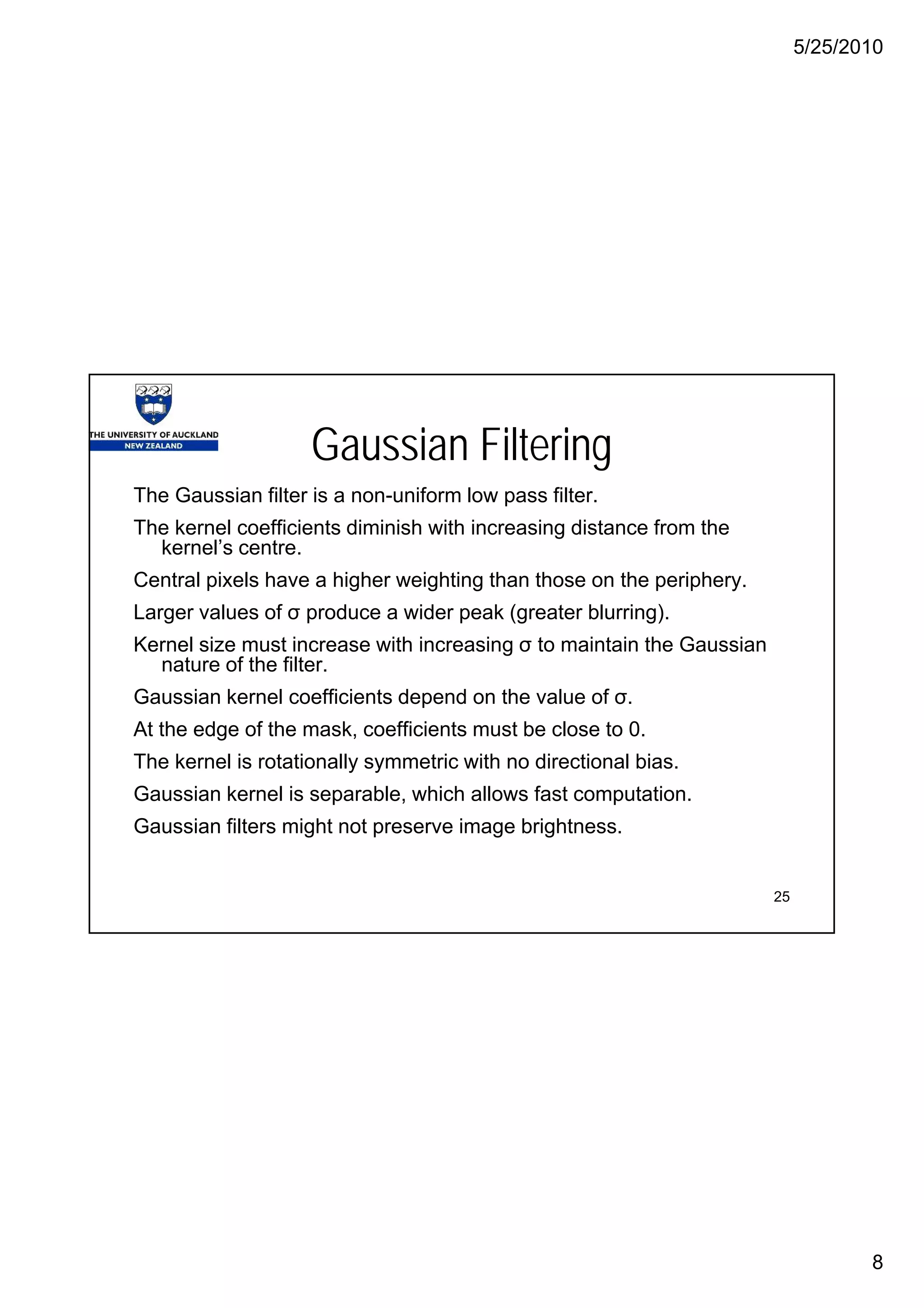 Gaussian filtering 1up | PDF