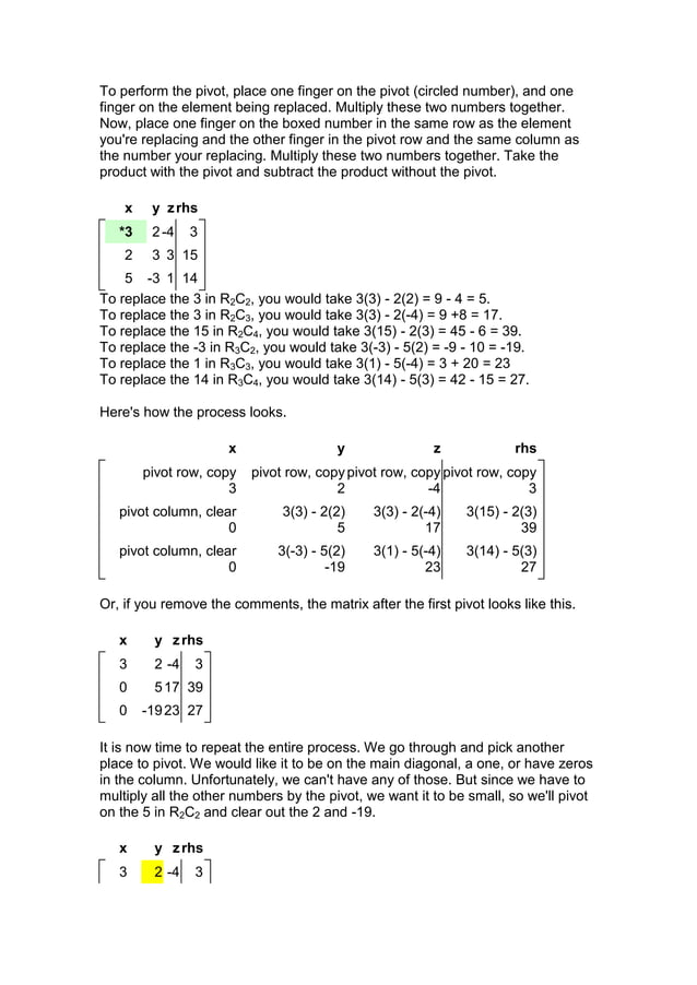 Gauss jordan elimination through pivoting | PDF