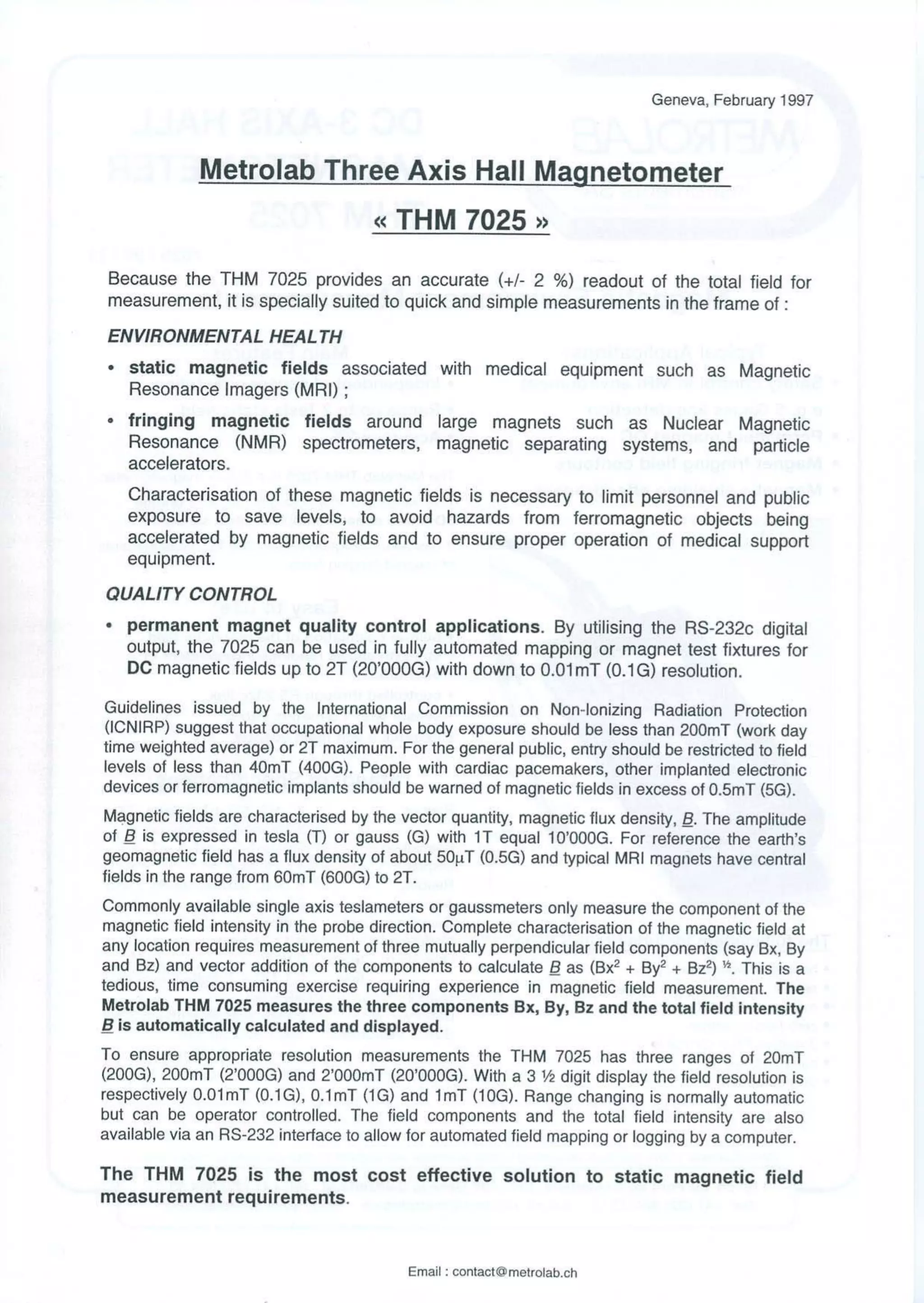Gaussmetro thm7025 data sheet | PDF