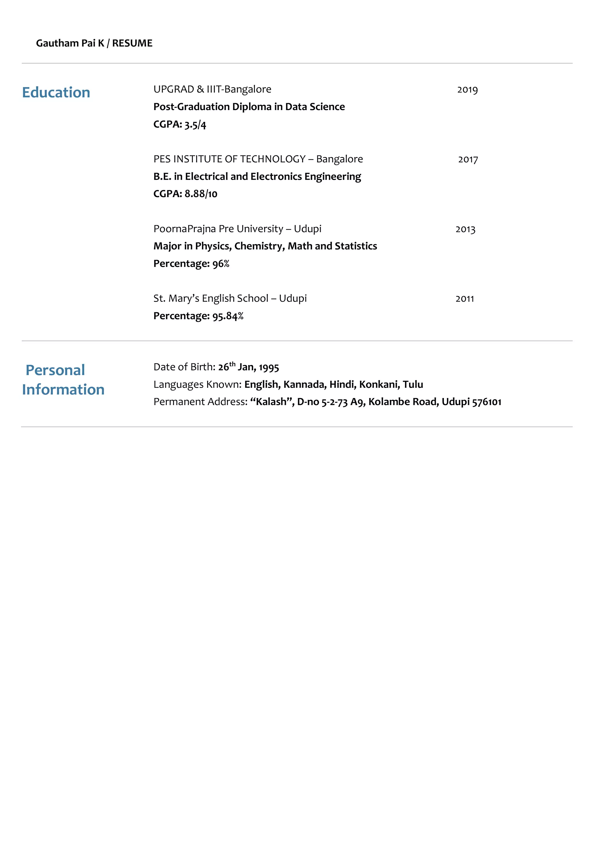 Gautham Pai K - Resume | PDF