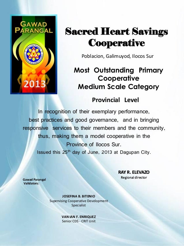 Gawad Parangal 2013 Certificates Cda Dagupan Extension Office