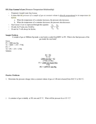 Gay lussac's law handouts | DOCX