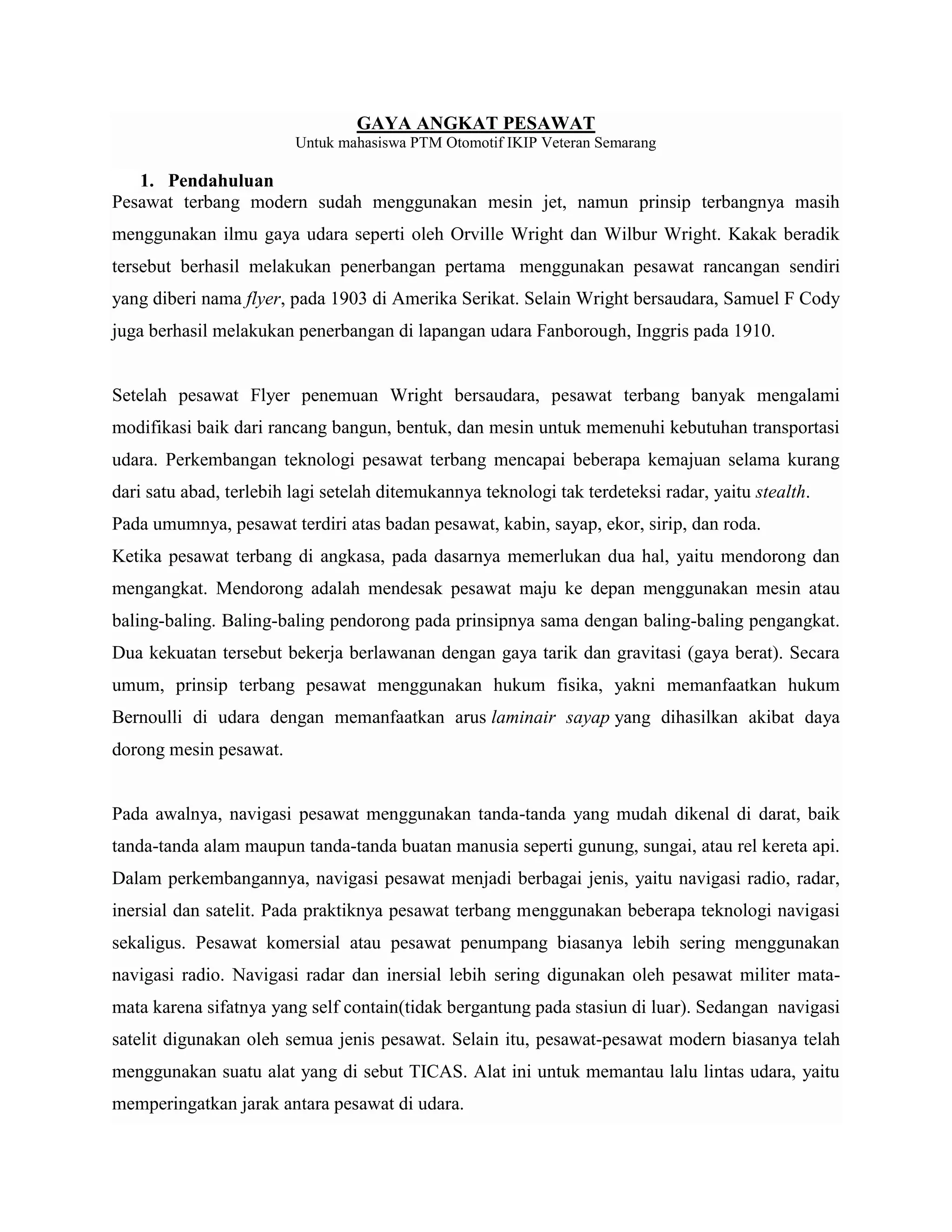 Gaya angkat pesawat dan bernaulli | PDF