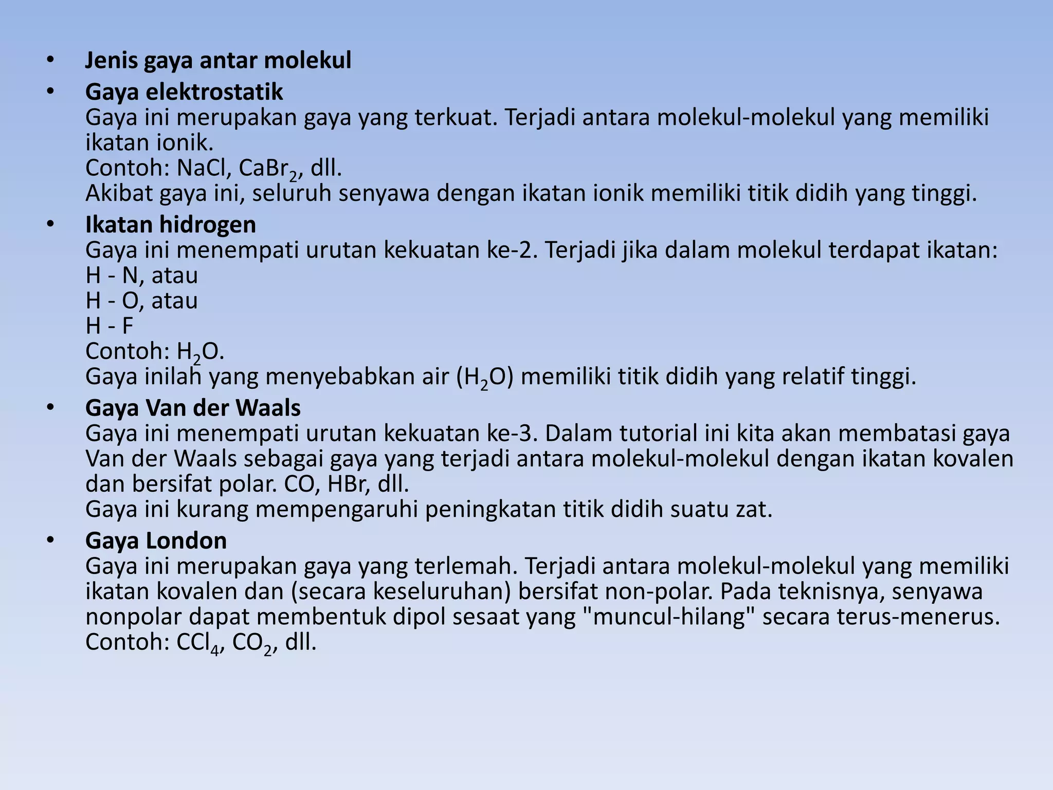 Gaya antar molekul, Ikatan hidrogen | PPTX