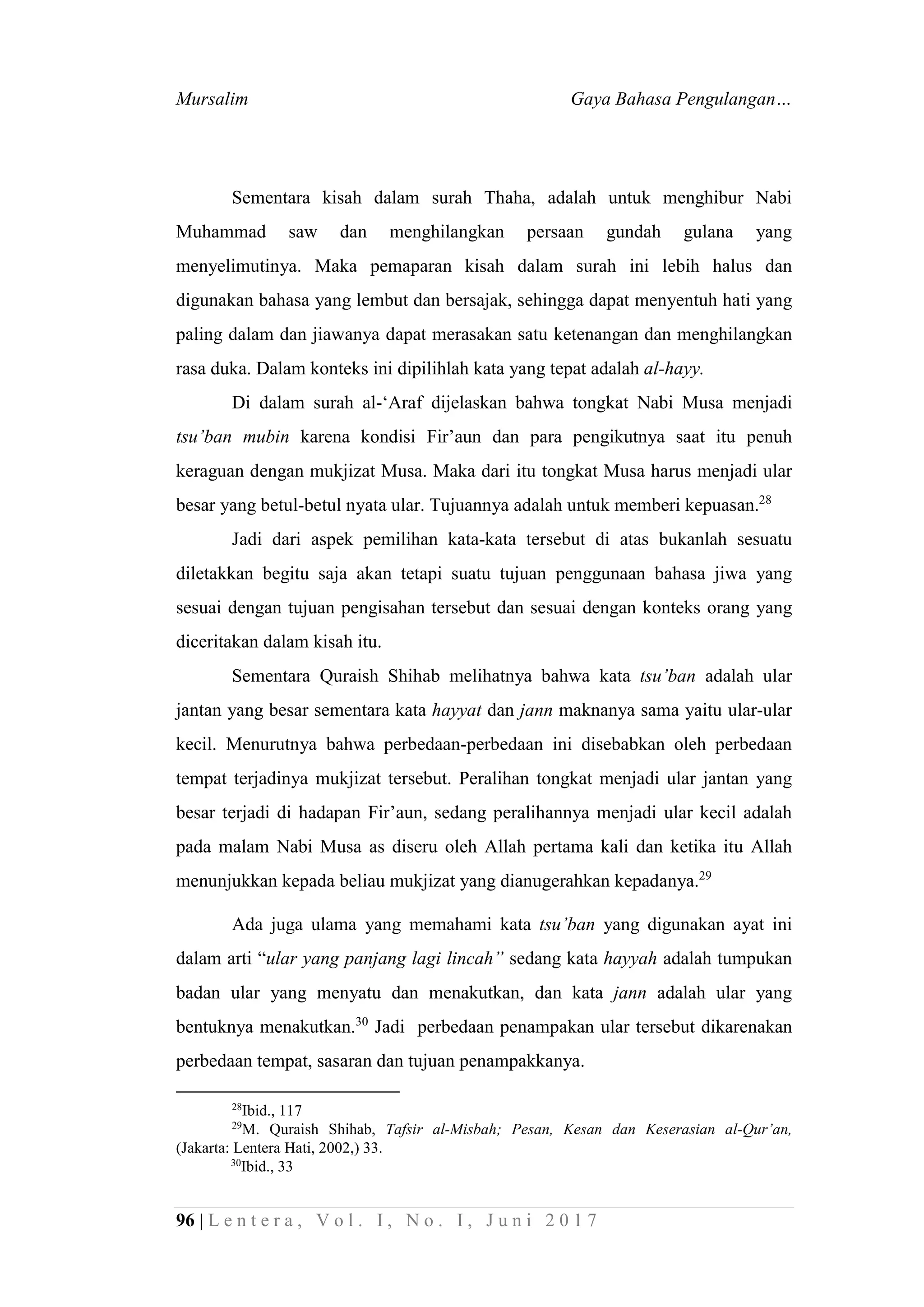 Gaya bahasa pengulangan kisah nabi musa as. dalam al qurán- suatu ...