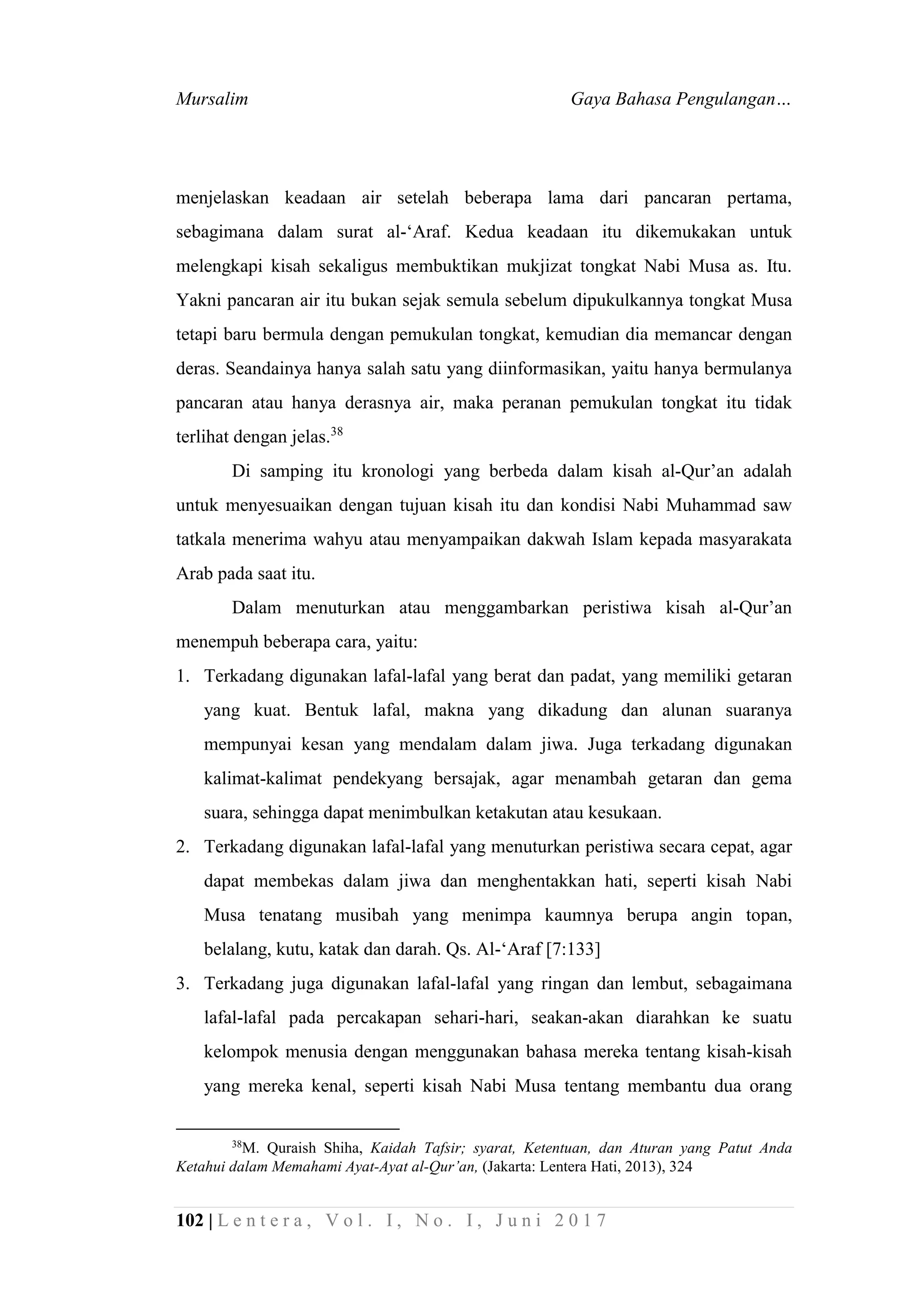 Gaya bahasa pengulangan kisah nabi musa as. dalam al qurán- suatu kajian stilistika | PDF