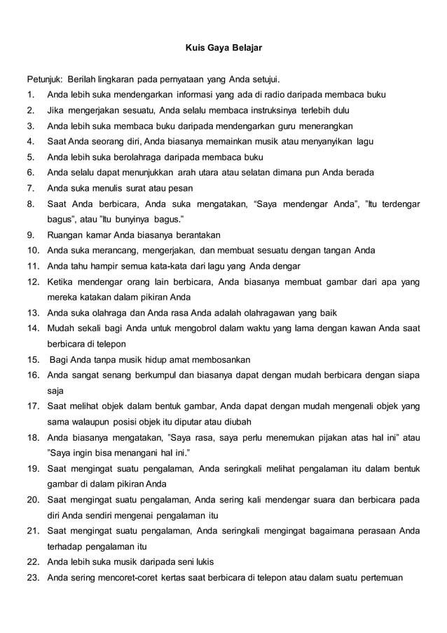 Gaya belajar kuis | DOCX