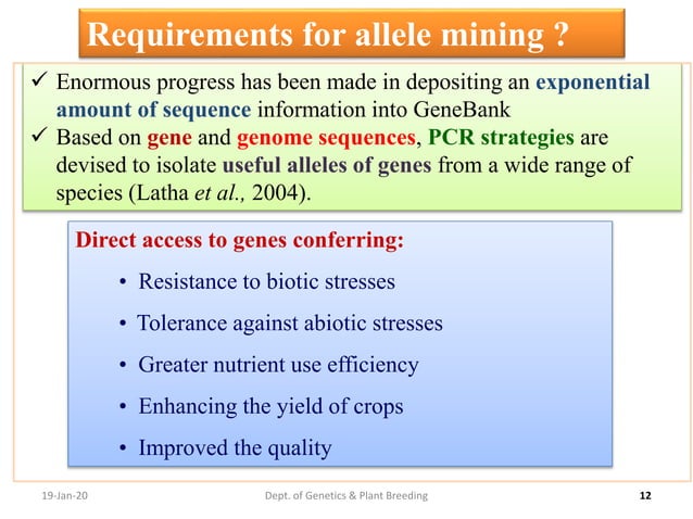 Allele mining in crop improvement | PPTX | Genetics | Science