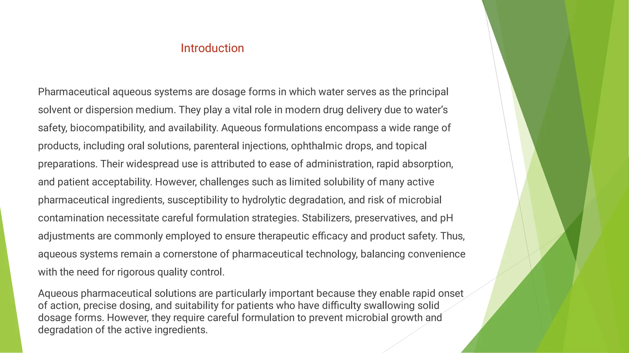 Pharmaceuticals aqueous PPT presentation | PDF