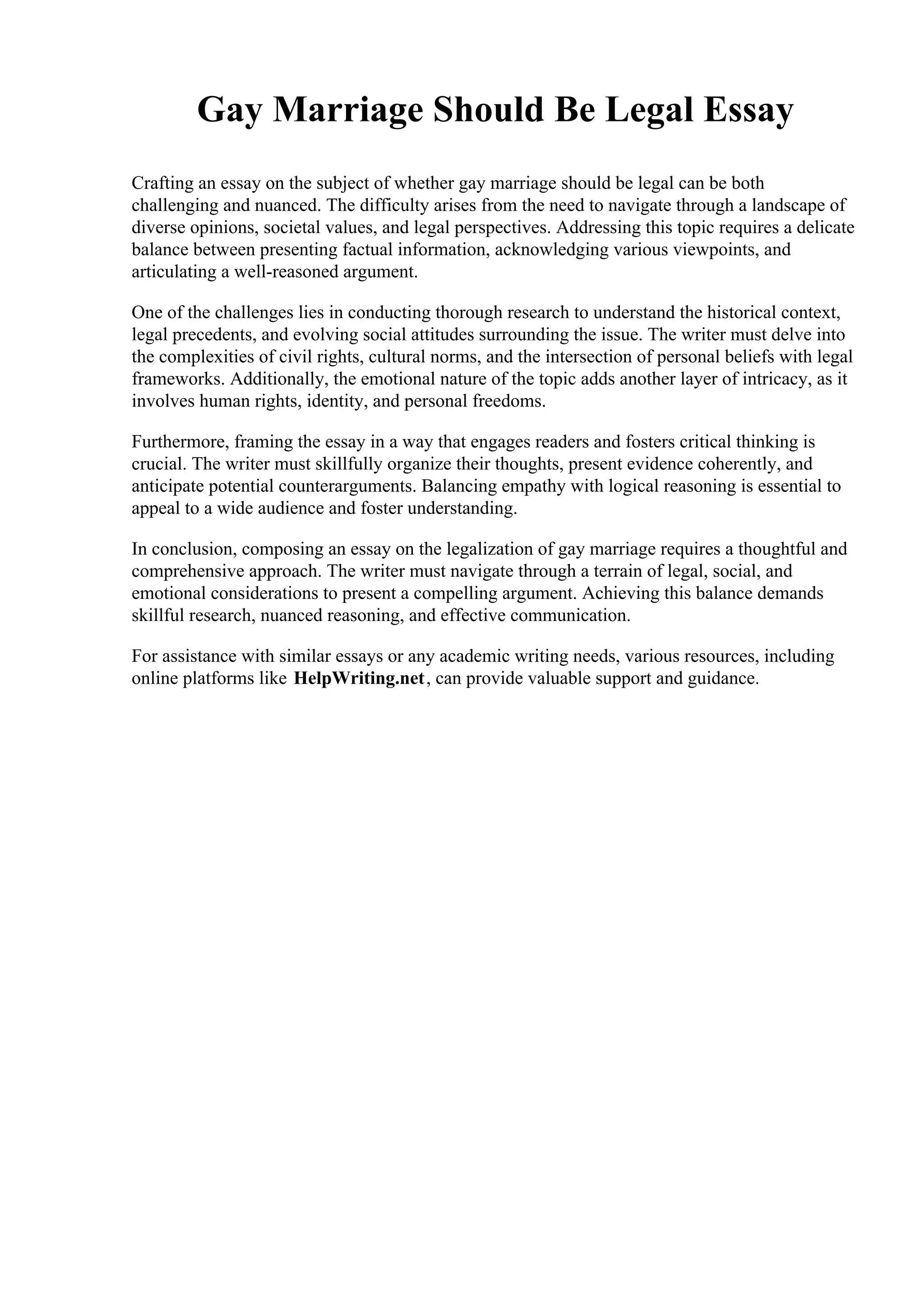 Gay Marriage Should Be Legal Essay | PDF