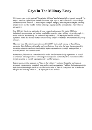 Gays In The Military Essay. Delgado Community College | PDF