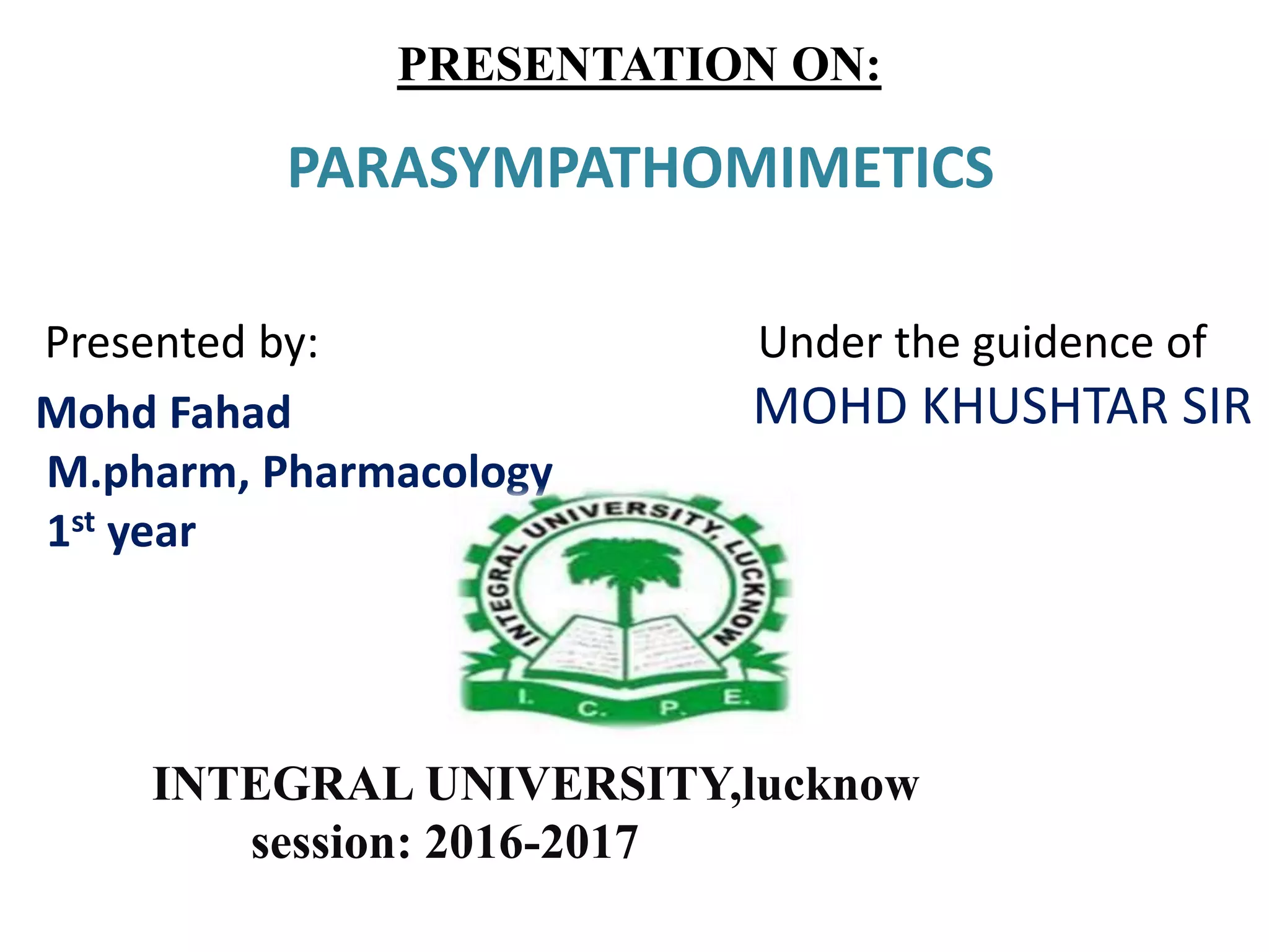 parasympathomimetics drugs | PPTX