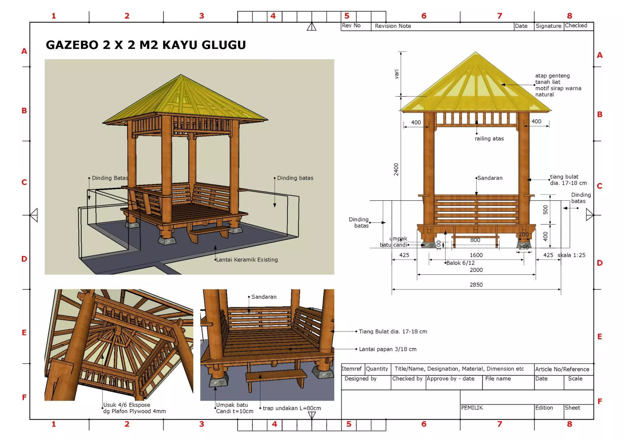 Design Gazebo Standard Konstruksi Kayu Kelapa/Glugo | PDF