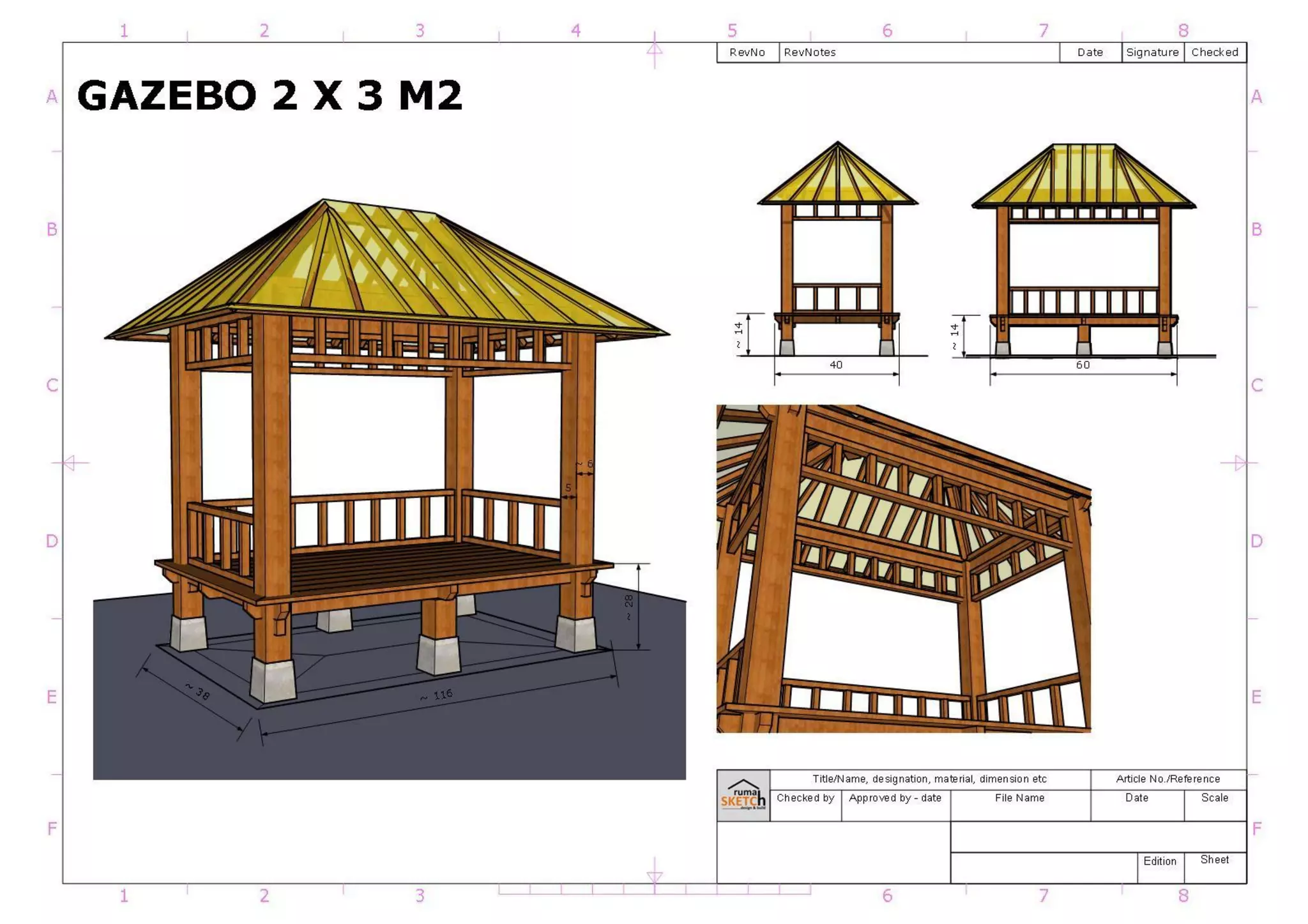 Design Gazebo Standard Konstruksi Kayu Kelapa/Glugo | PDF