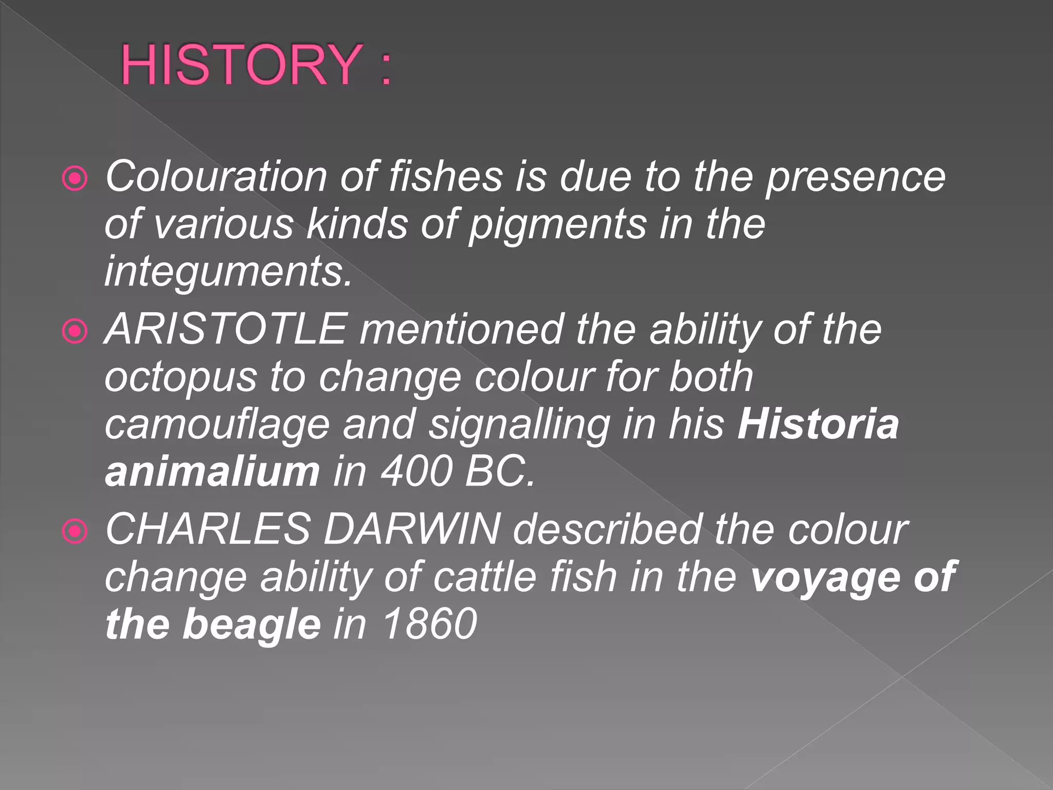 COLORATION IN FISHES: its Regulation and significance by GAZEE OWAIS | PPTX