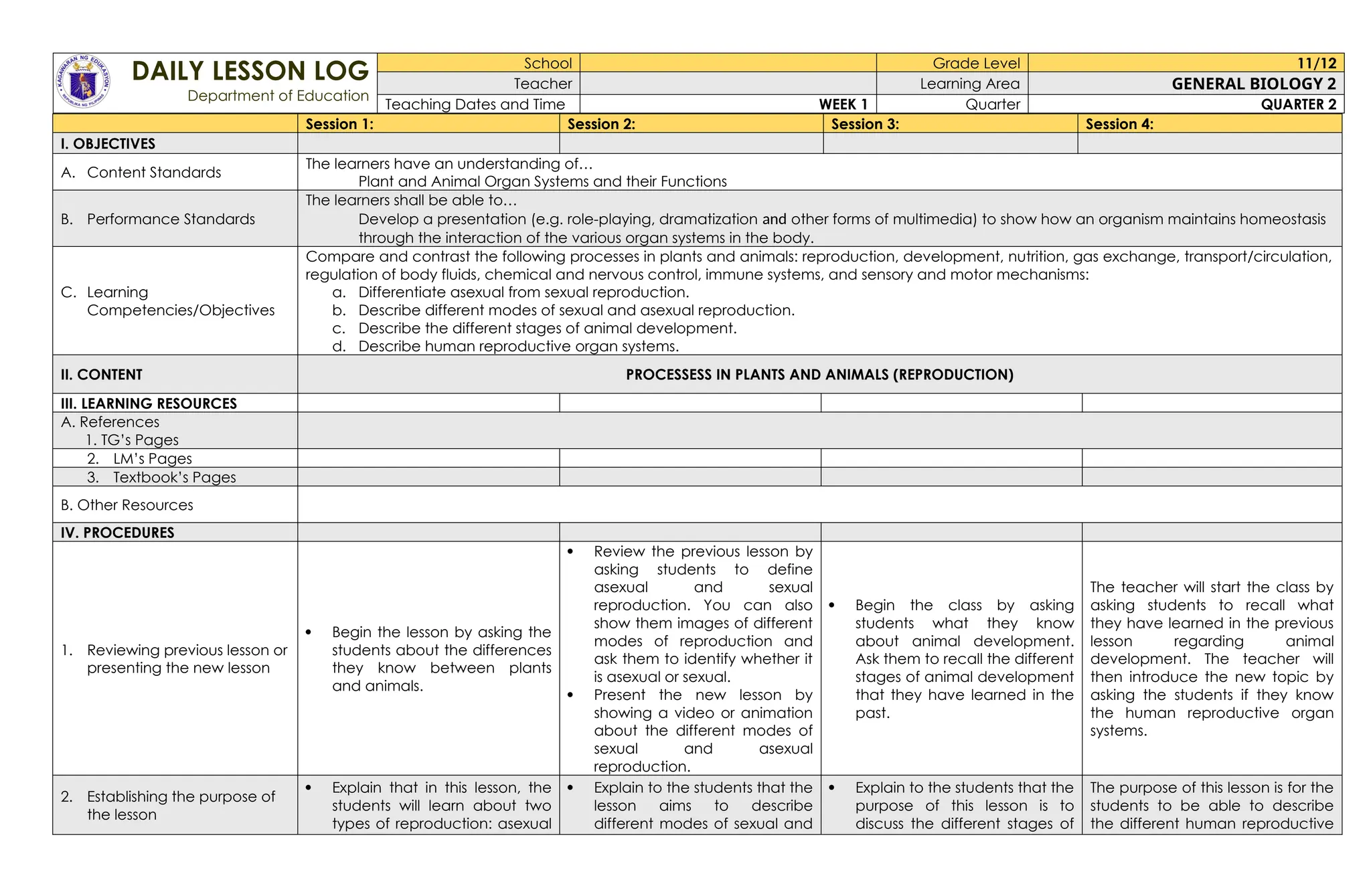 GB2 Q2 WEEK1 ( detailed lesson plan for general biology) | DOCX