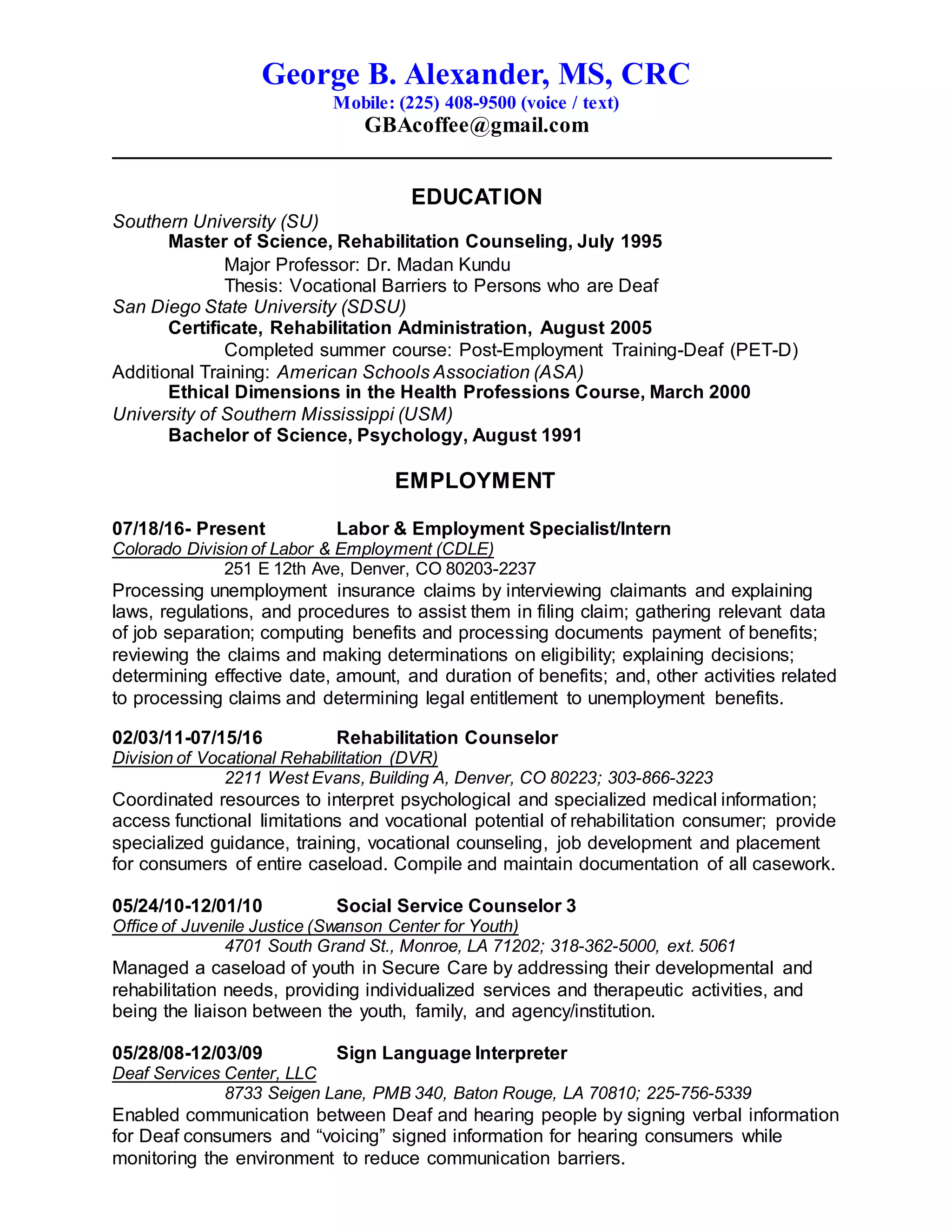 George Alexander's resume. January. 2017 | DOCX