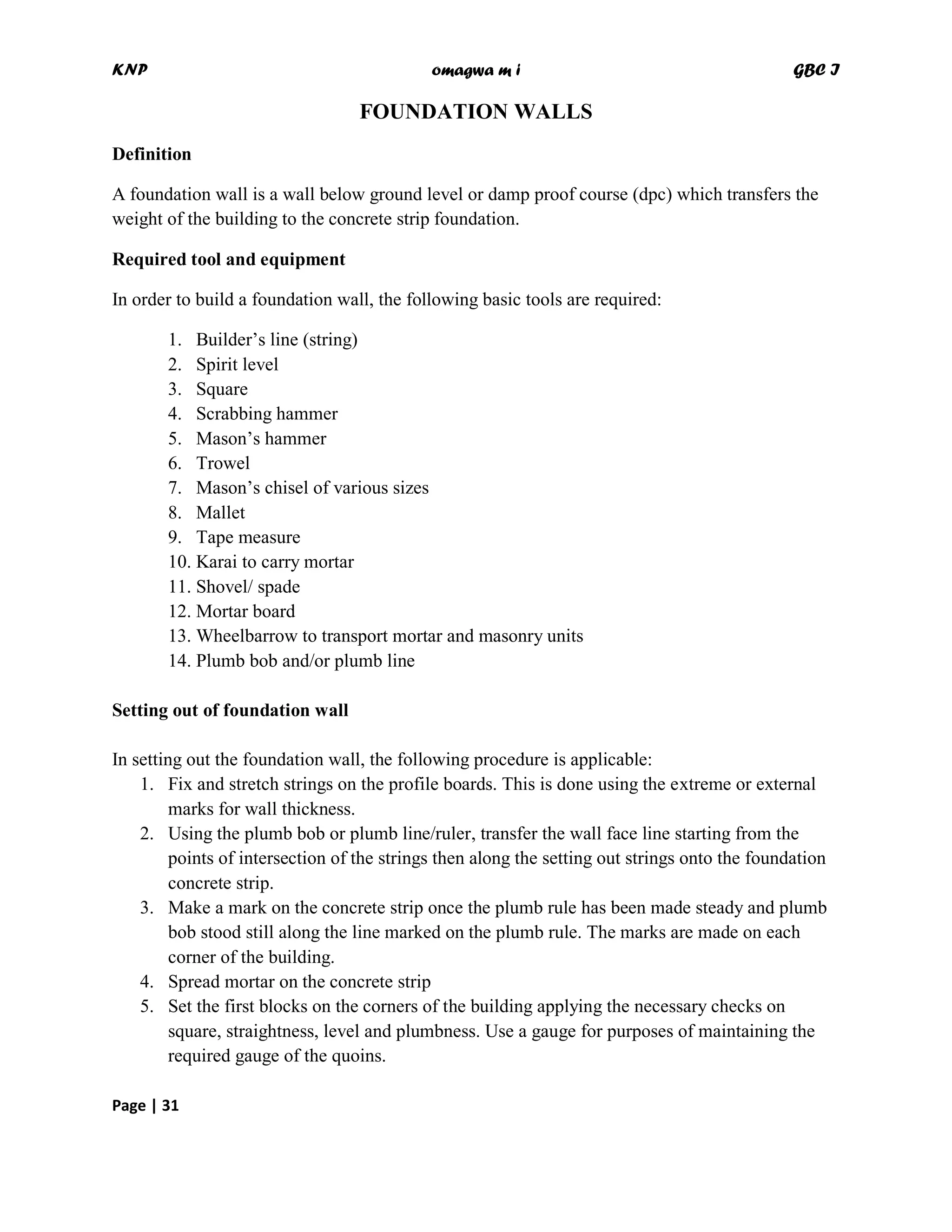 General Building Construction-Foundation walls topic 3. | PDF