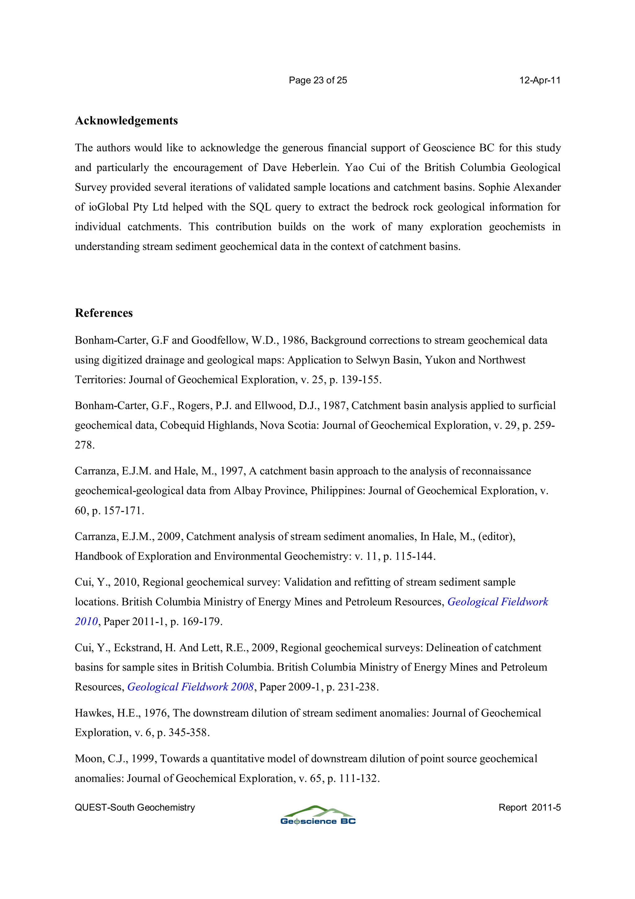 Regional Geochemical Data Reanalysis and Integration, QUEST‑South ...