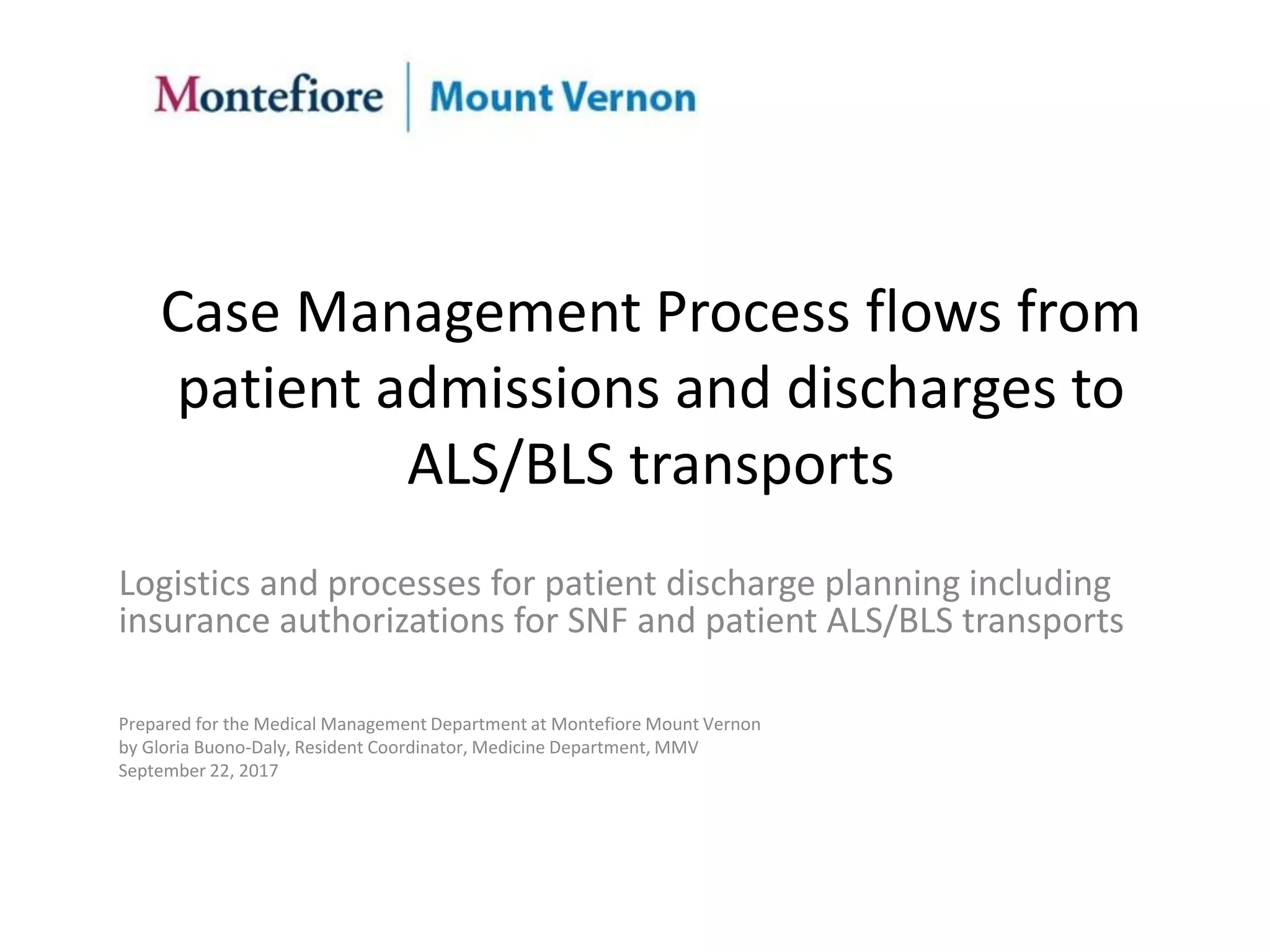 Case Management Process flows for patient admissions and discharges to ...
