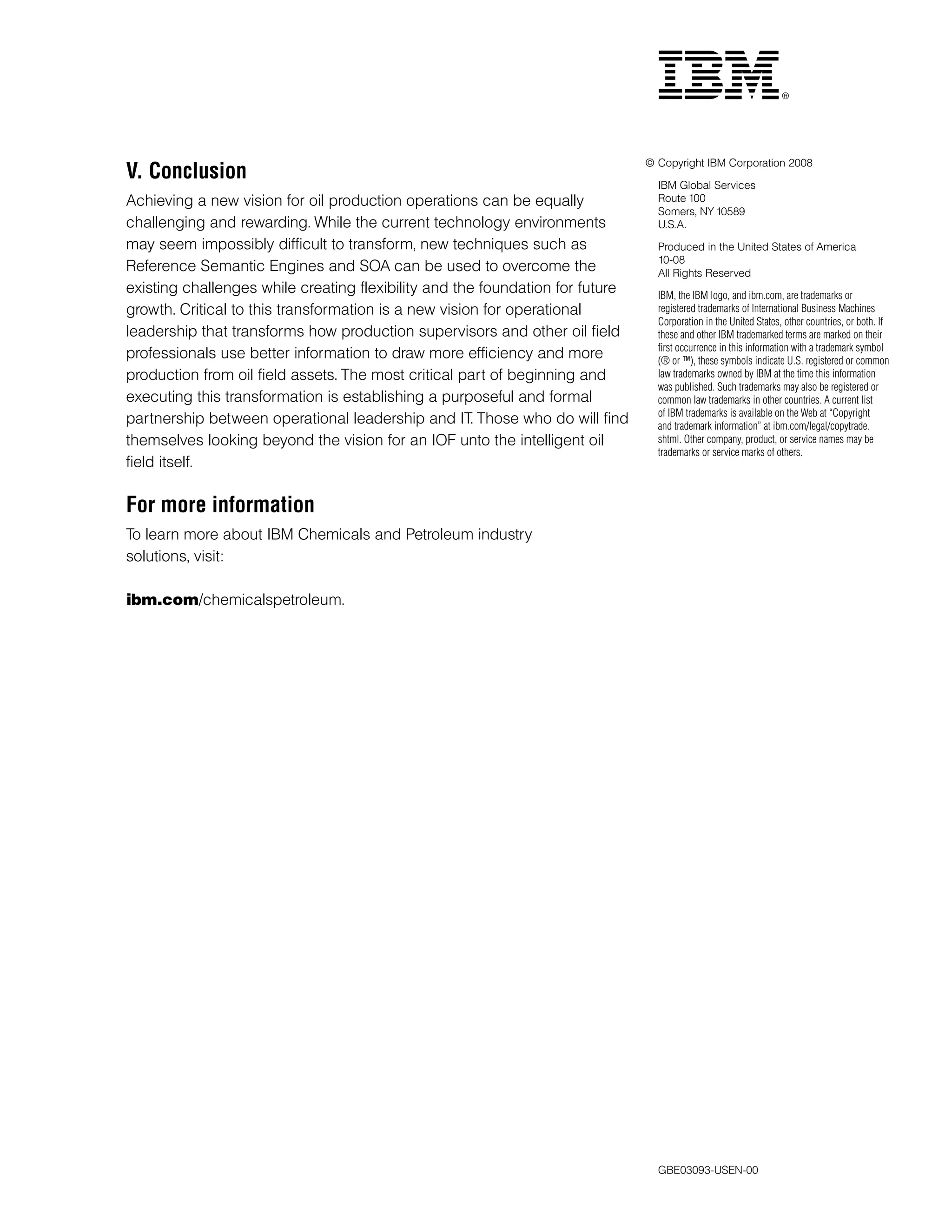 IBM Oil | Integrated Framework Makes Intelligent Oil Field a Reality | PDF