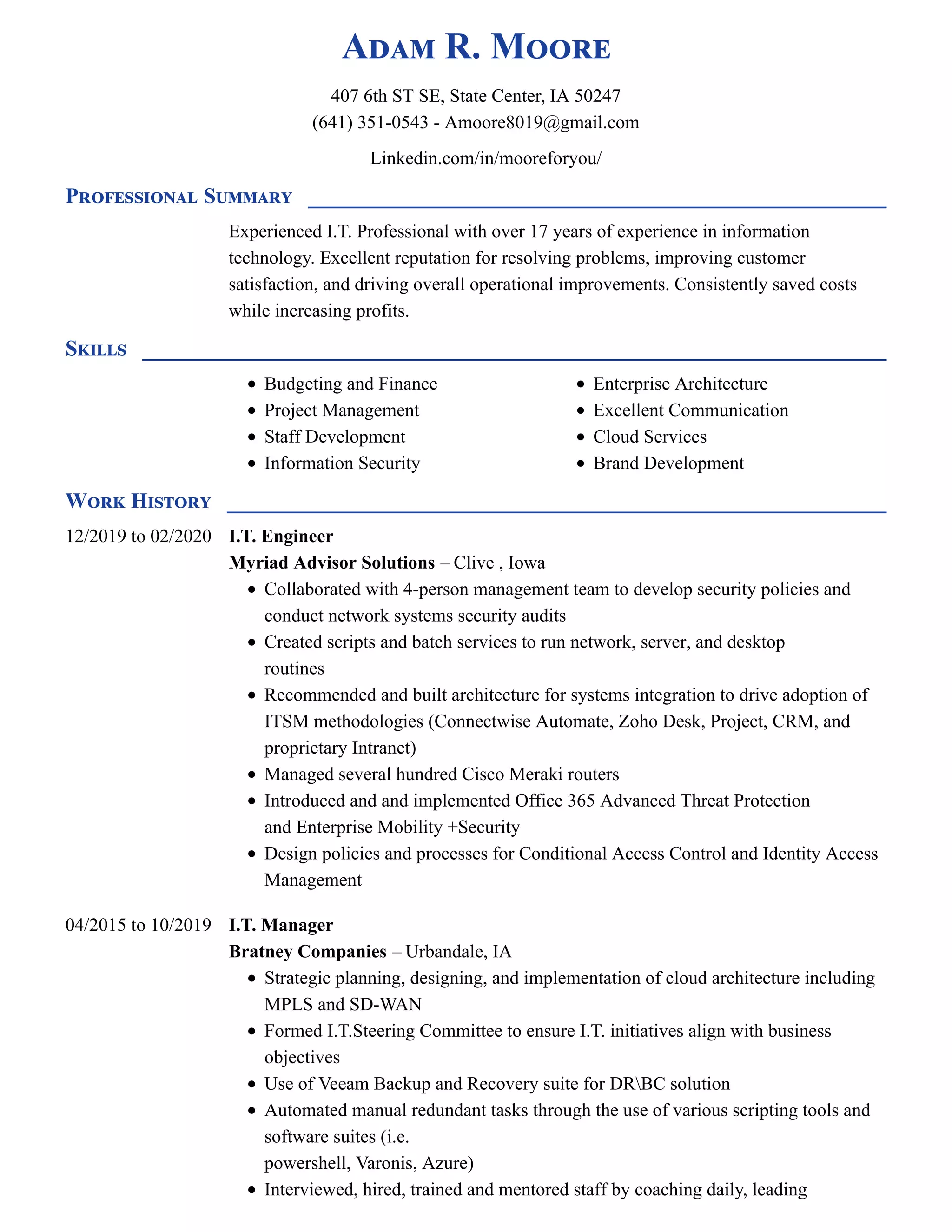 Adam R. Moore Universal Resume | PDF