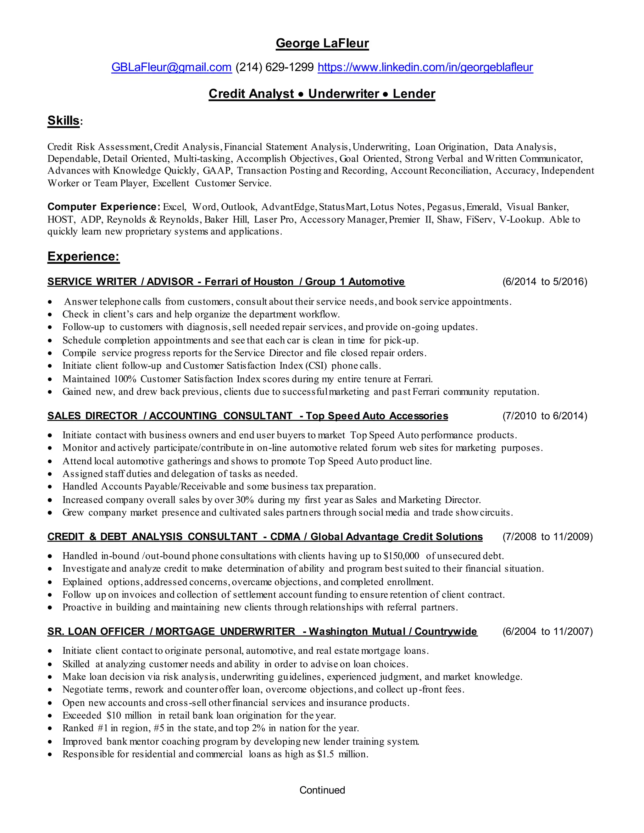 George LaFleur Resume | PDF