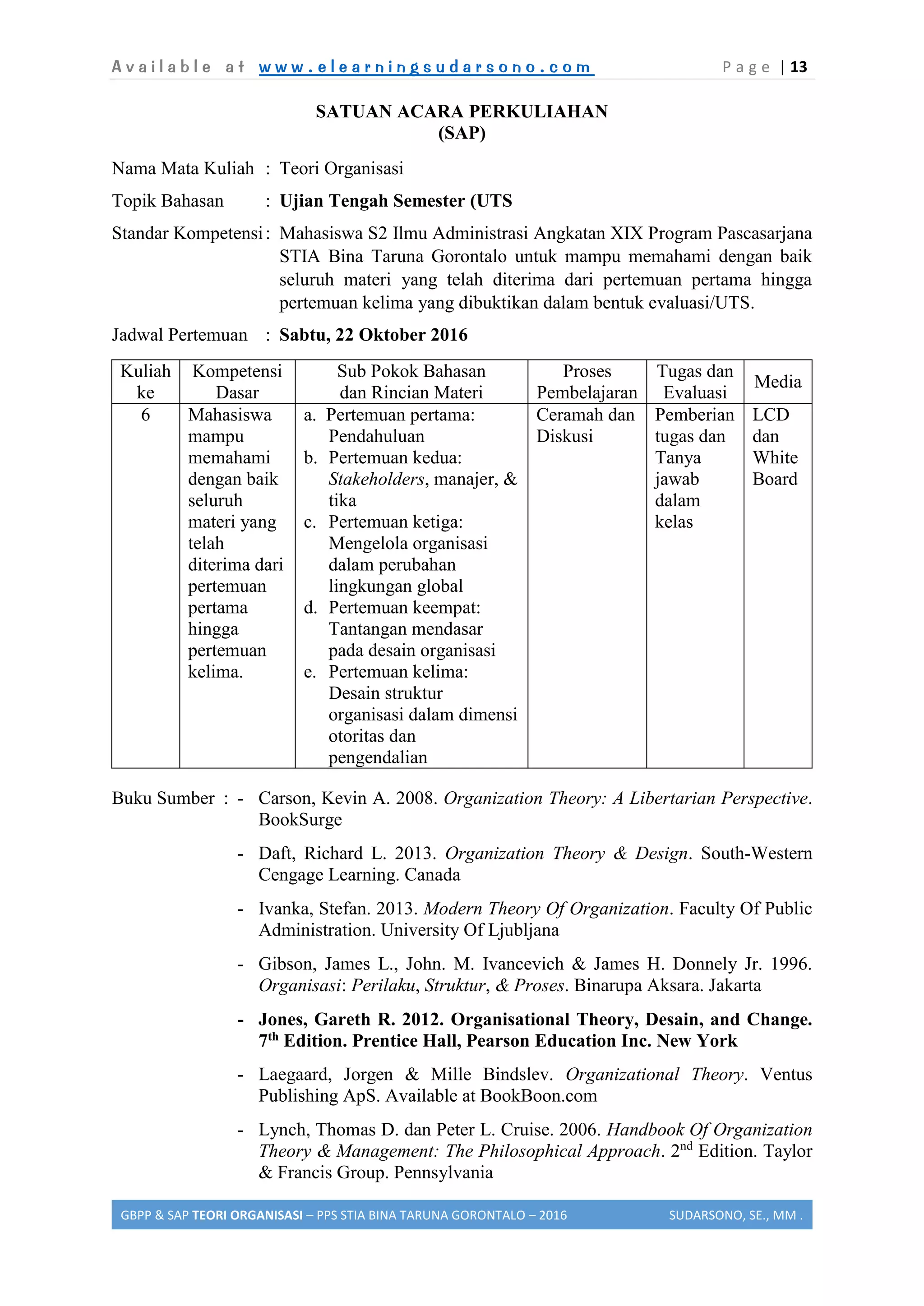 GBPP dan SAP Teori Organisasi | PDF