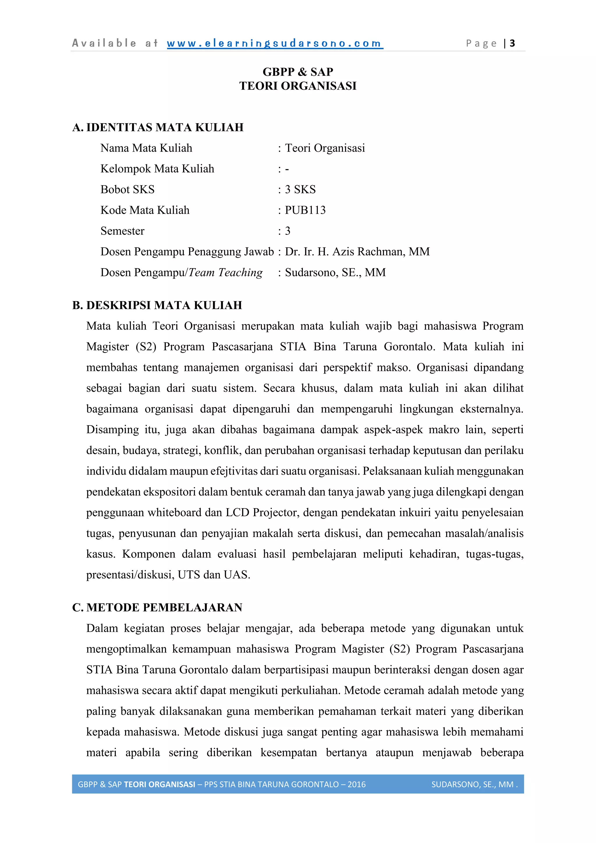 GBPP dan SAP Teori Organisasi | PDF