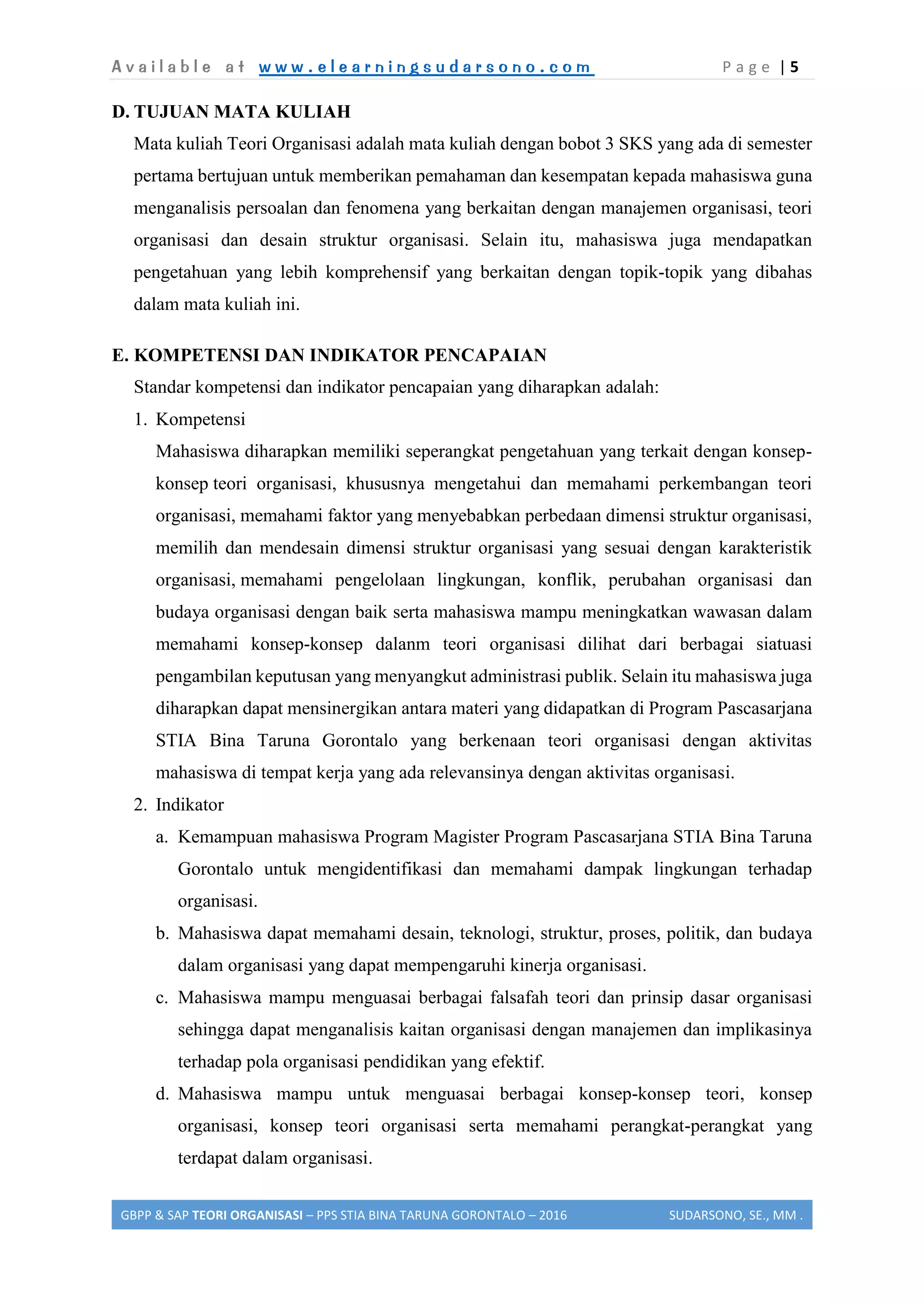 GBPP dan SAP Teori Organisasi | PDF