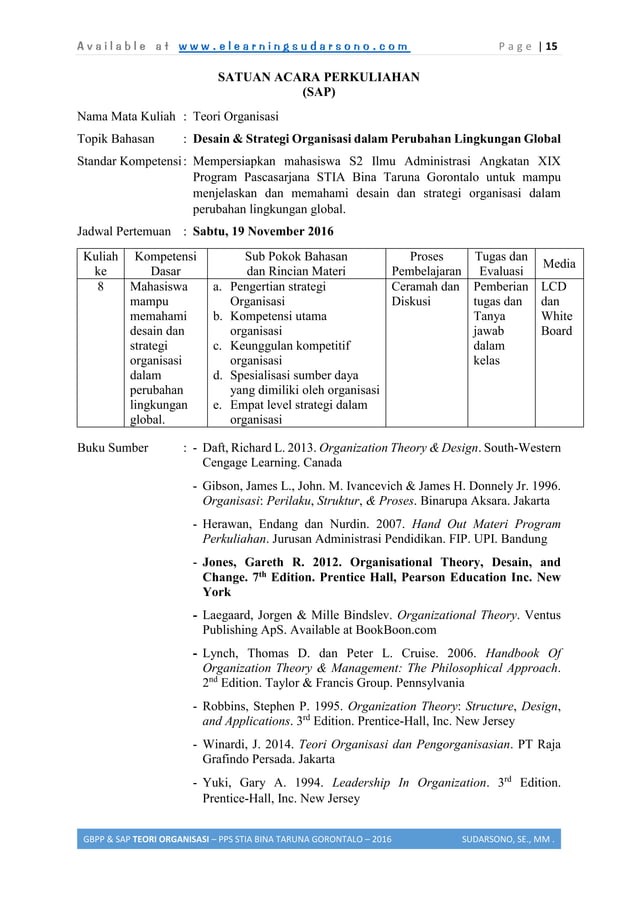 GBPP dan SAP Teori Organisasi | PDF
