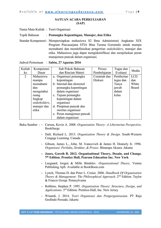 GBPP dan SAP Teori Organisasi | PDF