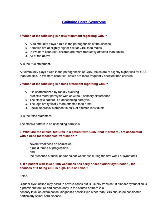 Guillain - Barre Syndrome ( GBS ) - Q & A .pdf | Infectious Diseases ...