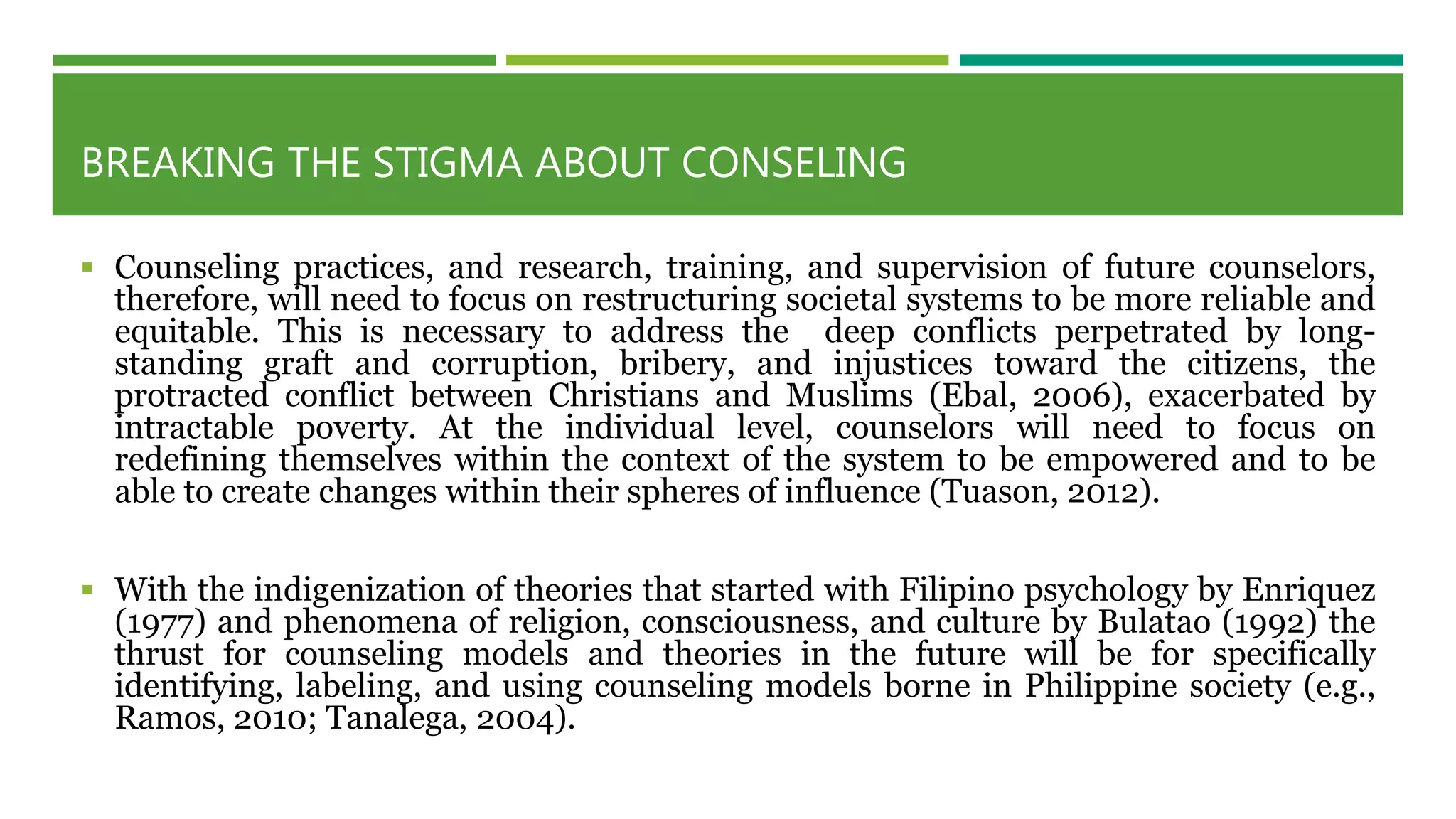 Issues about mental health and the Guidance and Counseling field in the ...