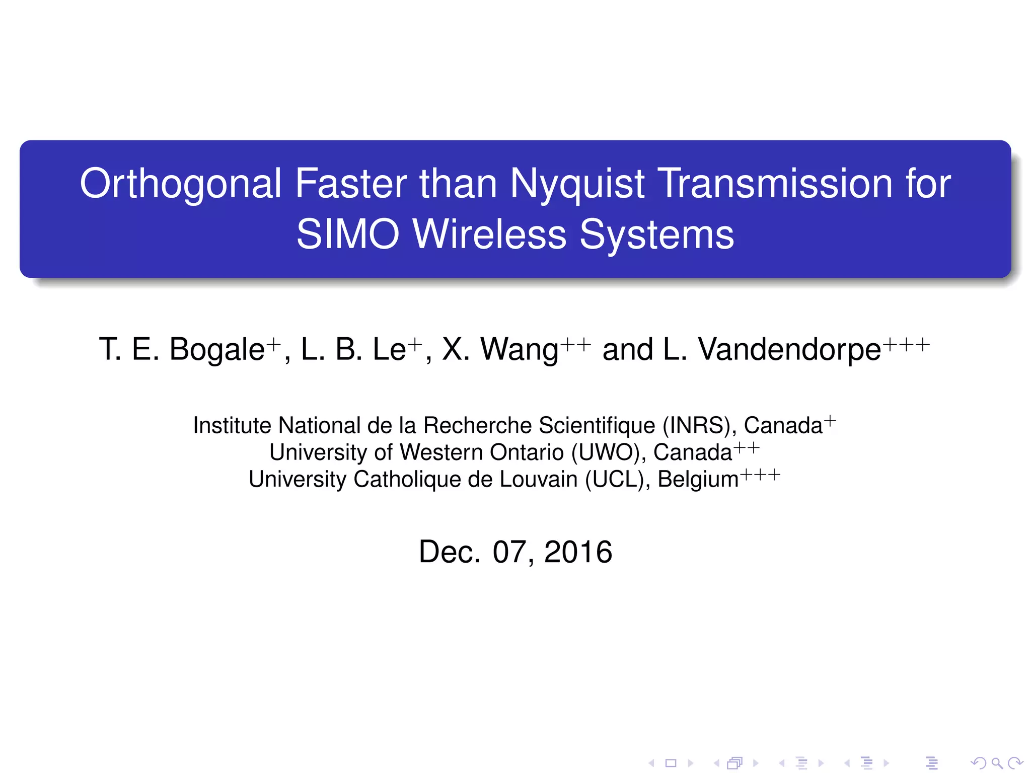 Orthogonal Faster than Nyquist Transmission for SIMO Wireless Systems | PDF