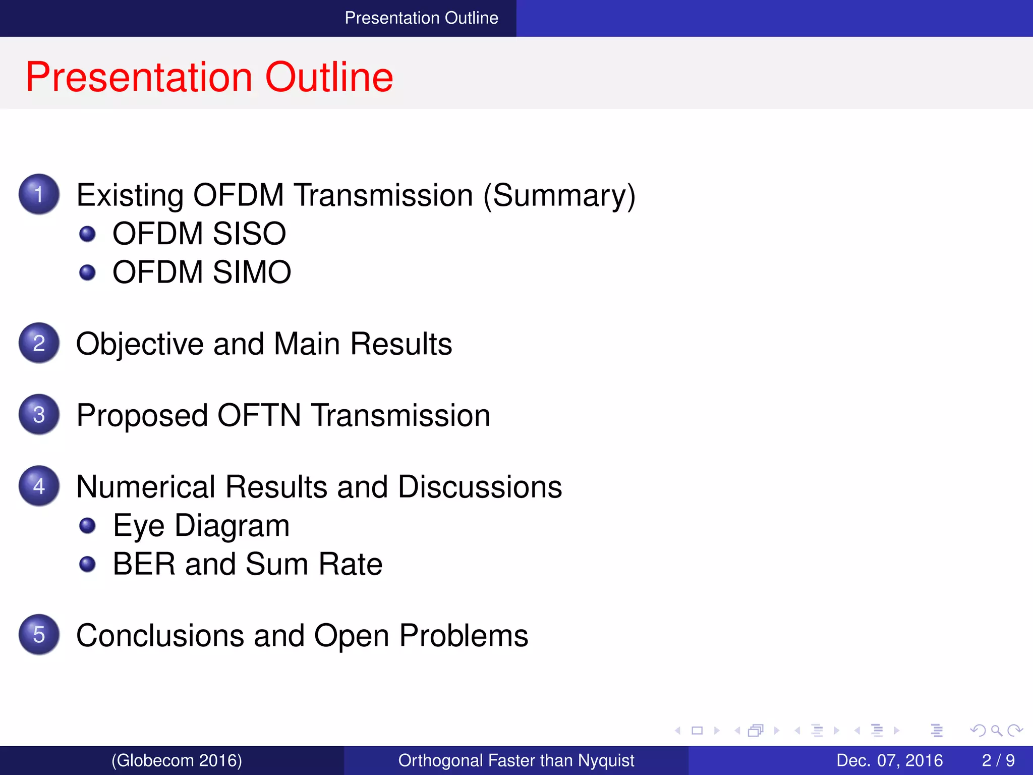 Orthogonal Faster than Nyquist Transmission for SIMO Wireless Systems | PPT