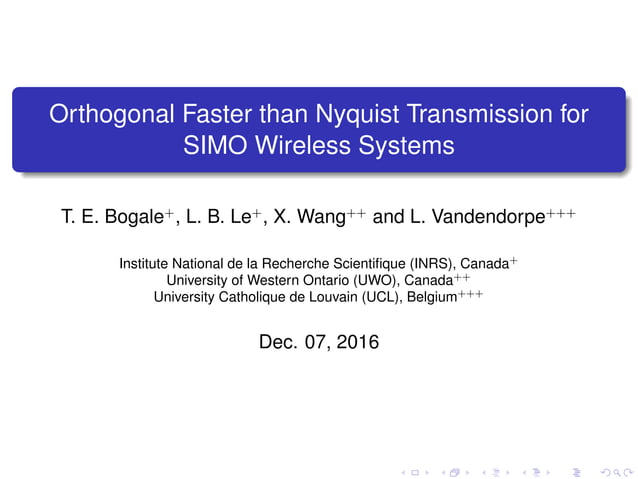 Orthogonal Faster than Nyquist Transmission for SIMO Wireless Systems | PPT