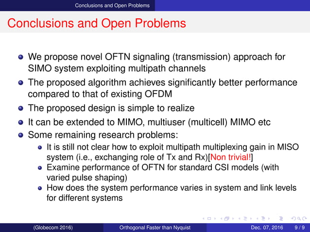 Orthogonal Faster than Nyquist Transmission for SIMO Wireless Systems ...