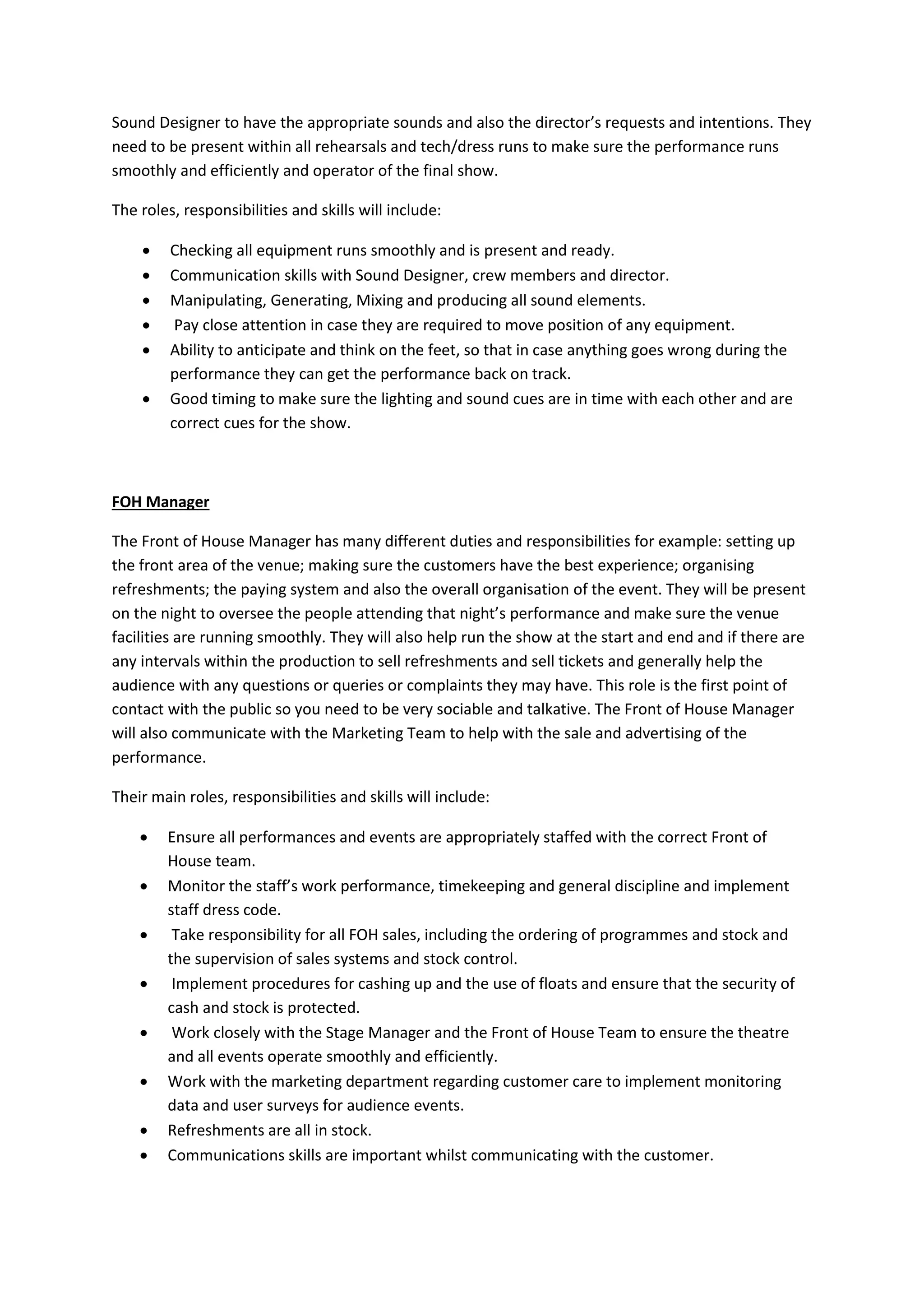 Gc1 job roles in the production roles | DOCX
