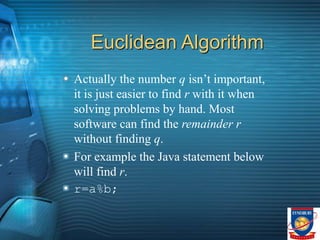 GCD.ppt for mathematics learning. Can be of use for college algebra | PPT