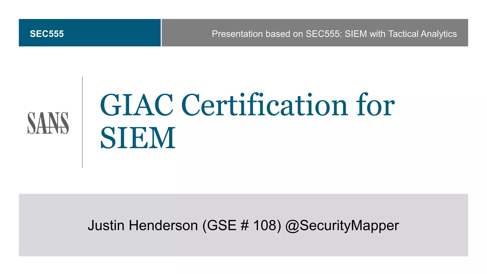 GCDA - GIAC Certificated Detection Analyst | PPTX