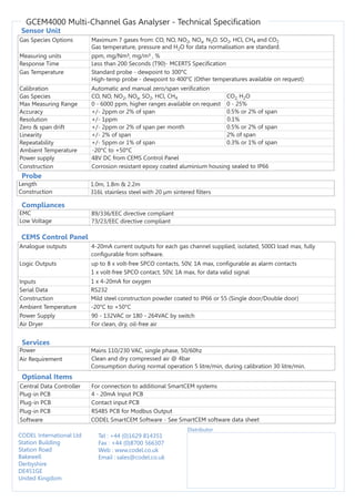 GCEM4000 insitu gas analyser codel datasheet | PDF